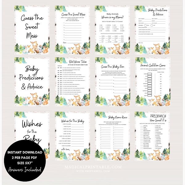Woodland Animals baby shower games printable – Printabell • Express