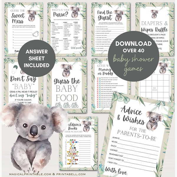 Koala Baby Shower Games Bundle – Printabell • Express