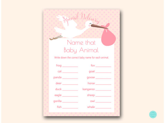 Pink Stork Baby Shower Game Package | Printabell • Express
