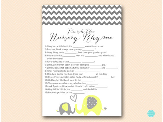 Yellow Elephant Baby Shower Games | Printabell • Express