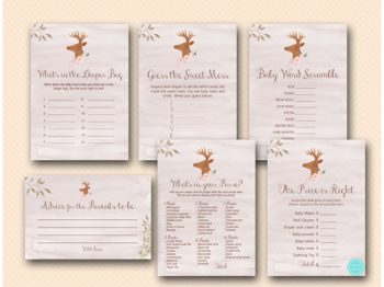 Antler Deer Woodland Baby Shower Games – Printabell • Express