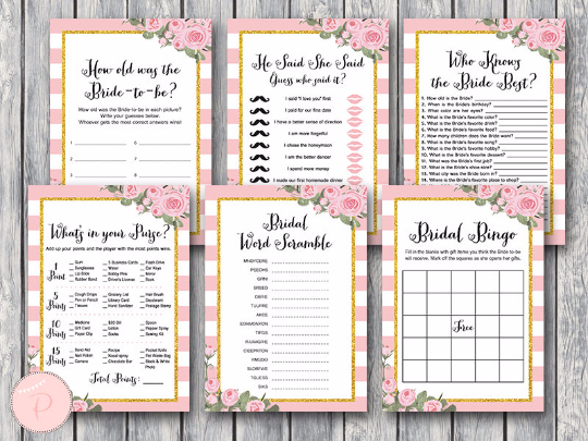 Pink Stripes Floral Bridal Shower Activities – Printabell • Express