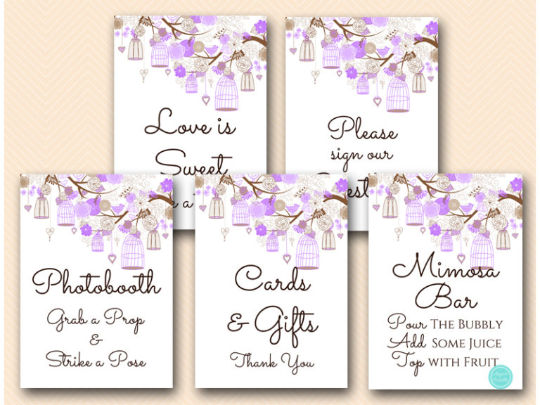 Purple Birdcage Bridal Shower / Wedding Signs – Printabell • Express
