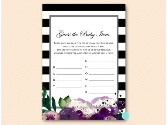 Purple Floral Baby Shower Games Package – Printabell • Express