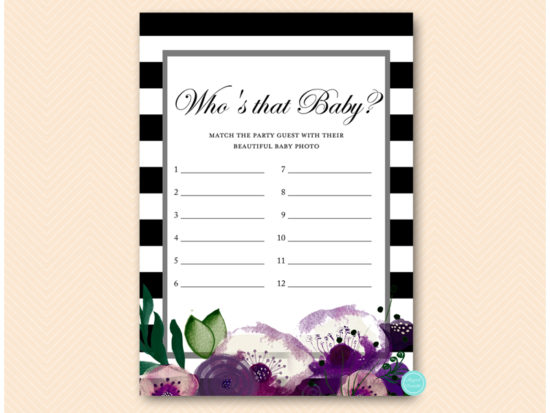 Purple Floral Baby Shower Games Package – Printabell • Express