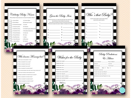 Purple Floral Baby Shower Games Package – Printabell • Express