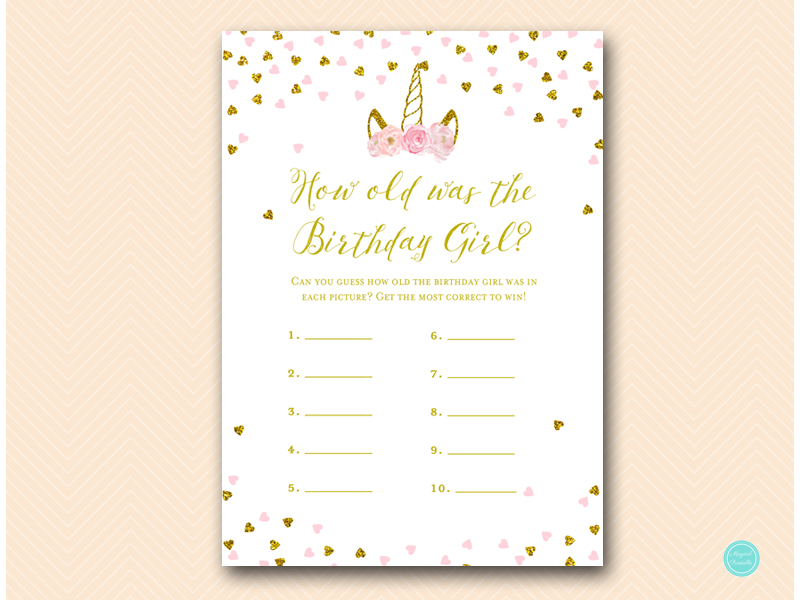 Pink and Gold Unicorn Birthday Party Game – Printabell • Express