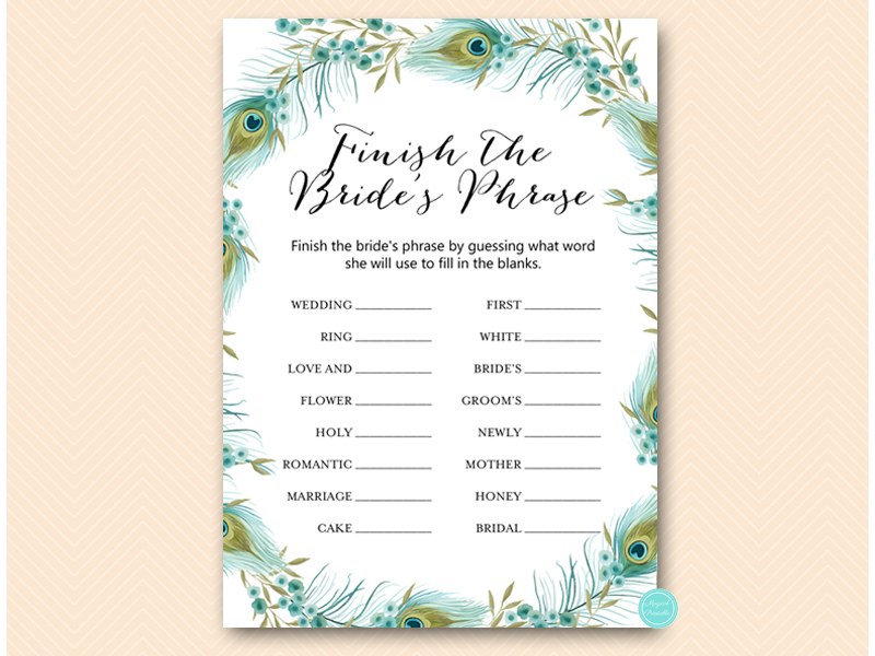 Peacock Bridal Shower Games Package – Printabell • Express