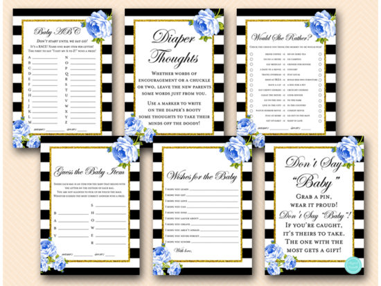 Blue Floral Baby Shower Games Package – Printabell • Express