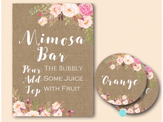 Burlap Boho Mimosa Bar Sign – Momosa – Printabell • Express