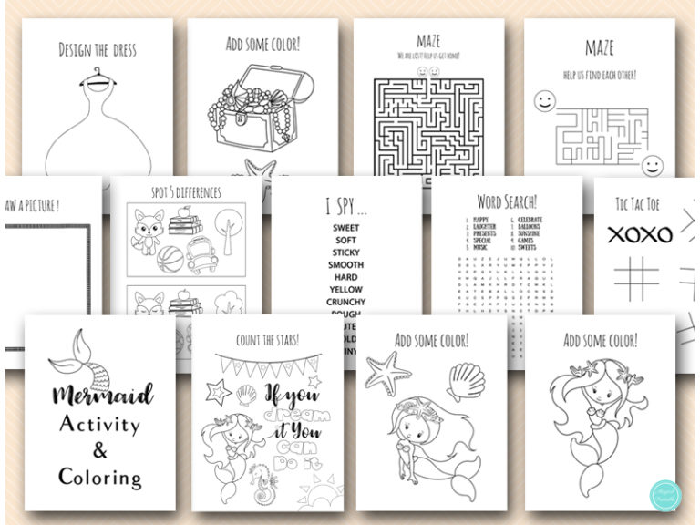 Mermaid Themed Coloring and Activities book Pages – Printabell • Express