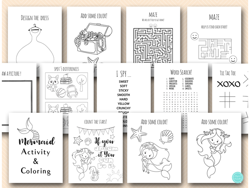 Mermaid Themed Coloring and Activities book Pages – Printabell • Express