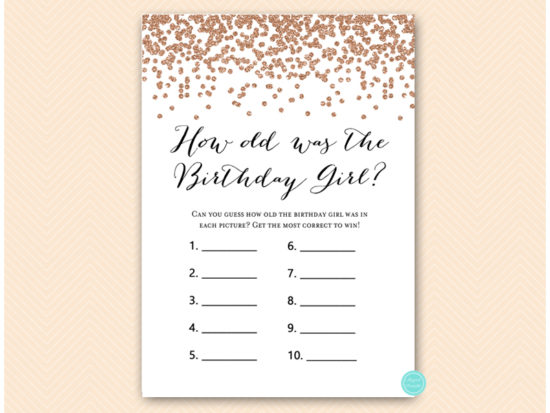 Rose Gold Glitter Birthday Girl Games – Printabell • Express