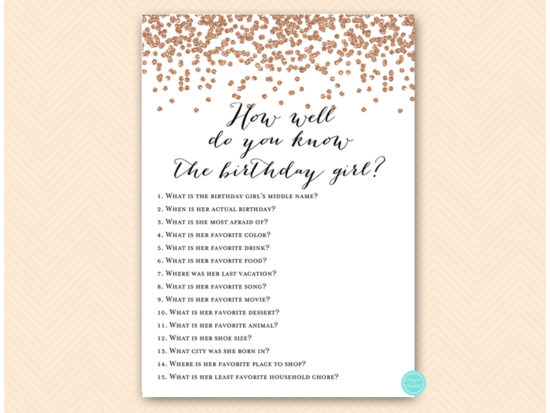 Rose Gold Glitter Birthday Girl Games – Printabell • Express