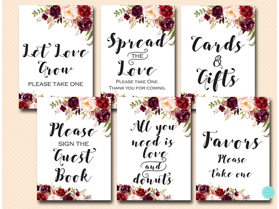 Burgundy Boho Floral Table Signs – Printabell • Express