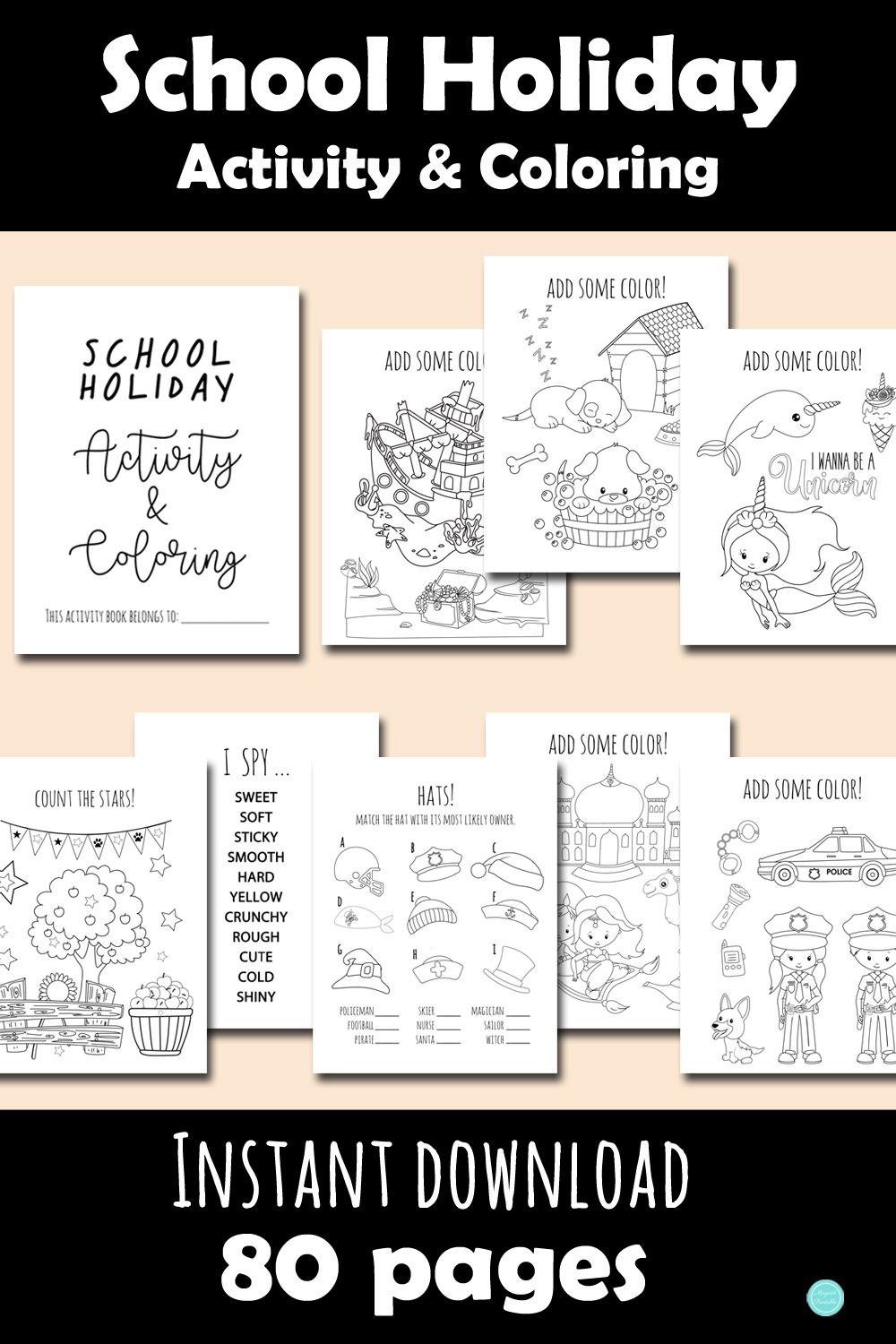 80 Pages School Holiday Activity & Coloring Book Sheets – Printabell ...
