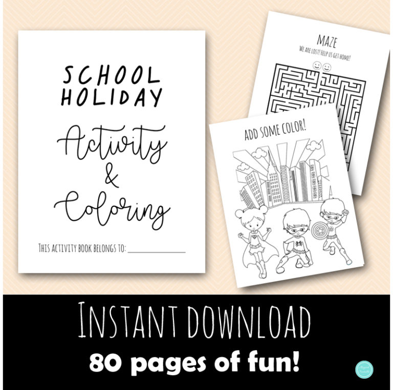 80 Pages School Holiday Activity & Coloring Book Sheets – Printabell ...