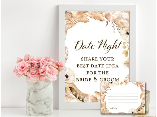 Boho Bridal Shower Date Night Card and Sign – Printabell • Express