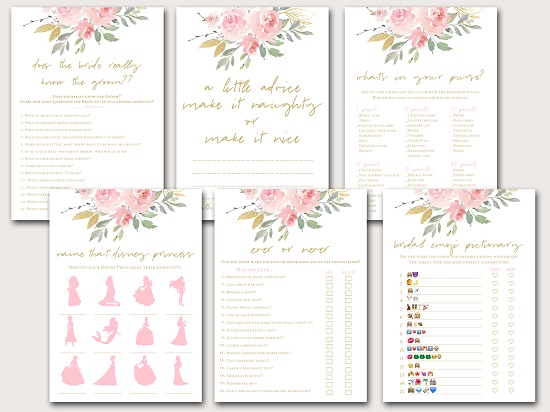 Pink Blush and Gold Bridal Shower Game Pack – Printabell • Express