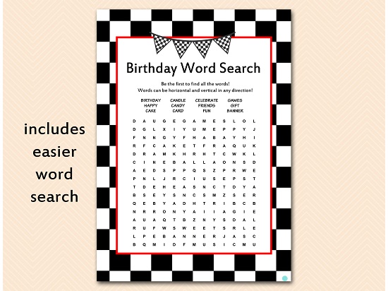 Race Car Word Search