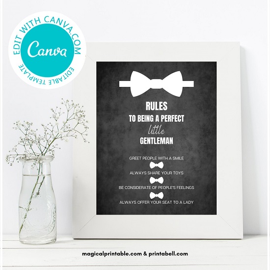 Rules for being a little Gentleman sign – Editable – Printabell • Express