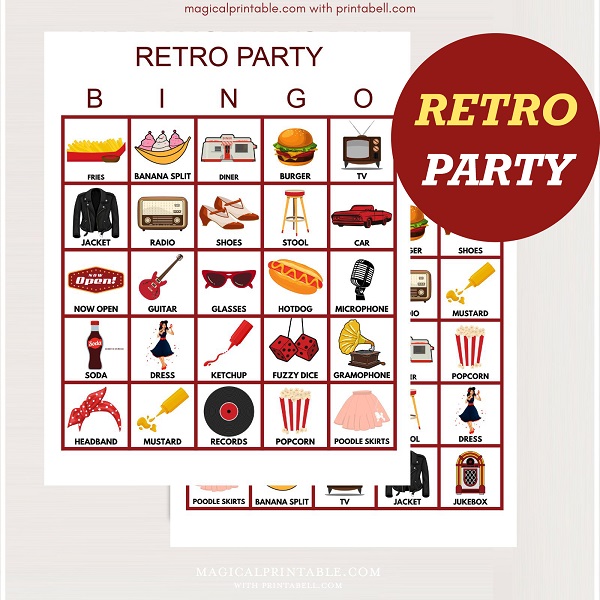 Retro 1950s Bingo Cards – Party Bingo – Printabell • Express