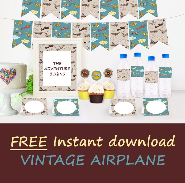 FREE Vintage Airplane Party Printable Package – Printabell • Express