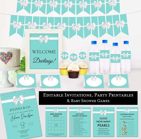 Tiffany Themed Baby Shower Games, Invitation, Party Printables ...